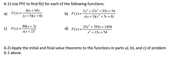 Solved 6-1) Use PFE to find f(t) for each of the following | Chegg.com