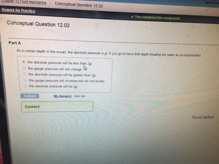 Solved At a certain depth in the ocean, the absolute | Chegg.com