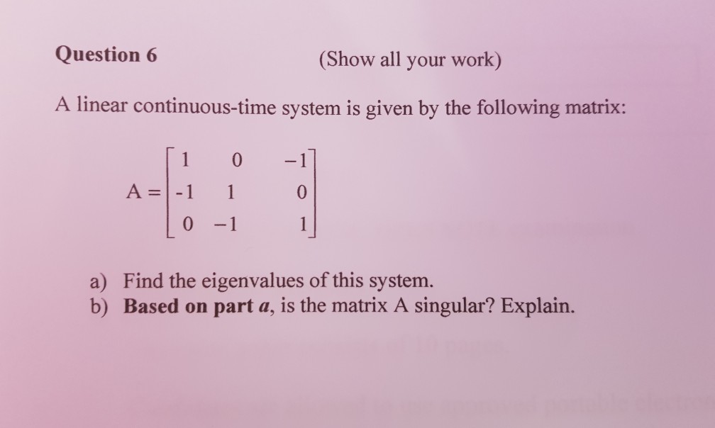 Solved Question 6 (Show all your work) A linear | Chegg.com