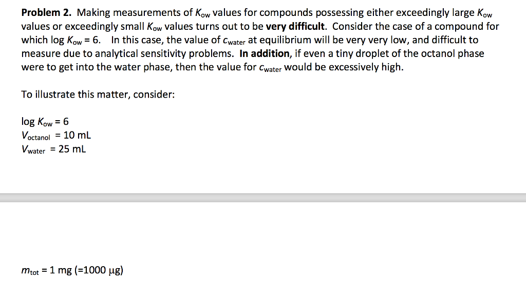 Solved Problem 2. Making measurements of Kow values for | Chegg.com