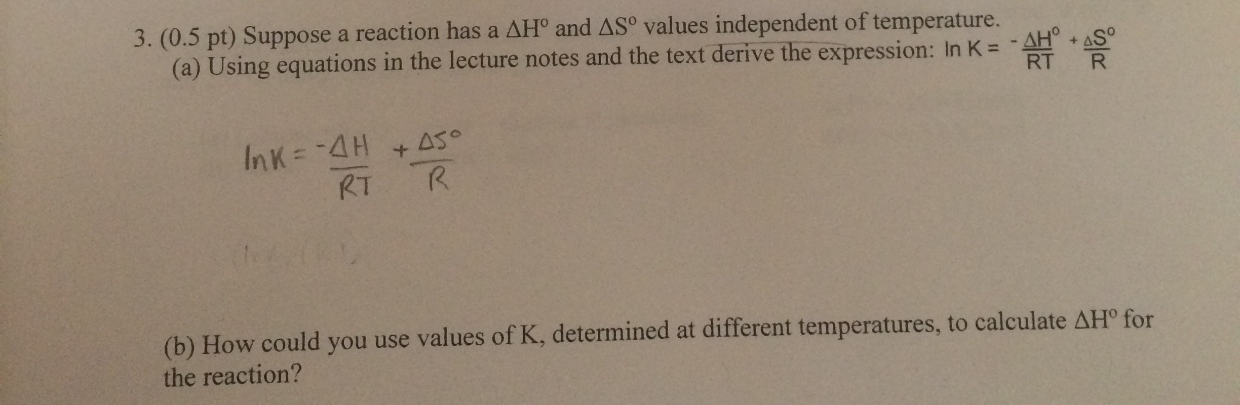 Solved Suppose a reaction has a delta H and delta S values | Chegg.com