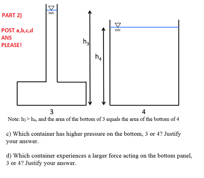Solved 4. Pressure and force: h, h a) Which container has | Chegg.com
