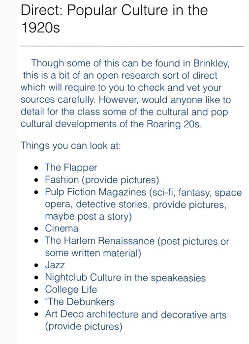Popular Culture 1920s