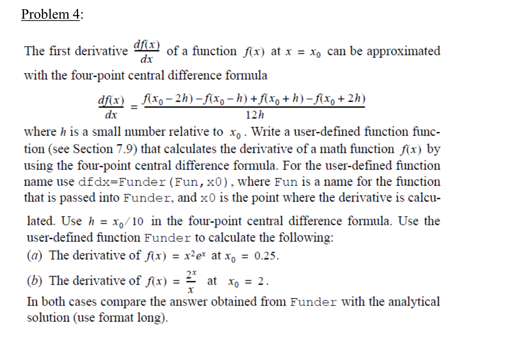 Solved The first derivative df(x)/dx of a function f(x) at x | Chegg.com