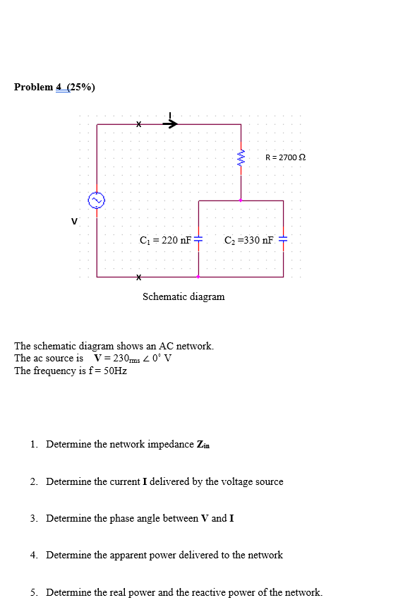 Solved The schematic diagram shows an AC network. The ac | Chegg.com