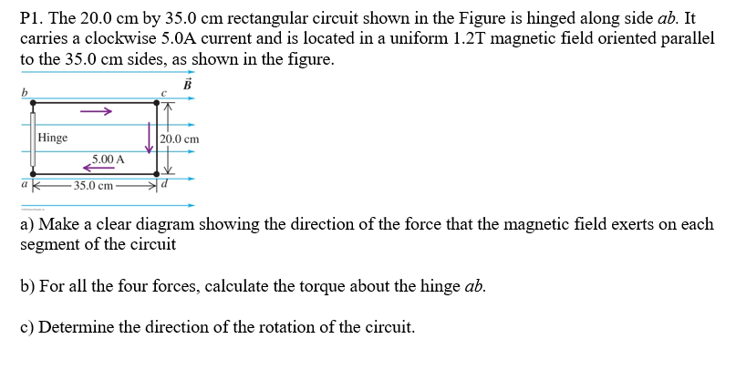 Solved P1. The 20.0 cm by 35.0 cm rectangular circuit shown | Chegg.com