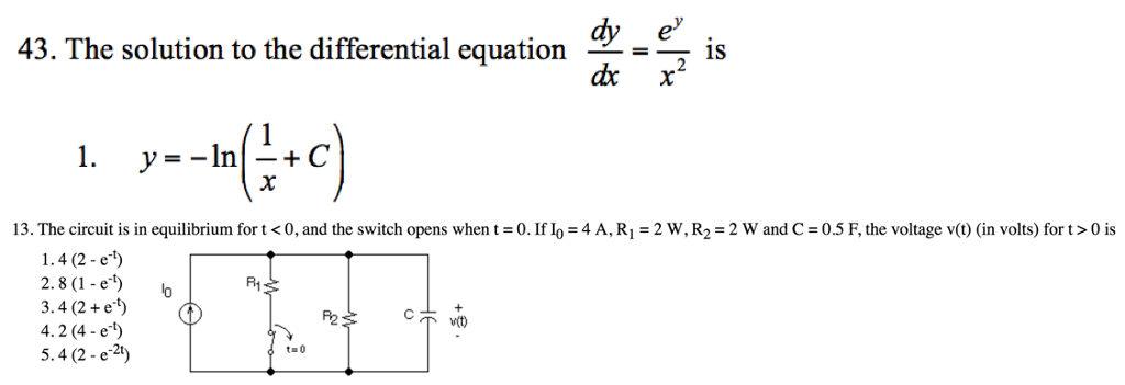 Solved A differential equation and a RC circuit question. | Chegg.com