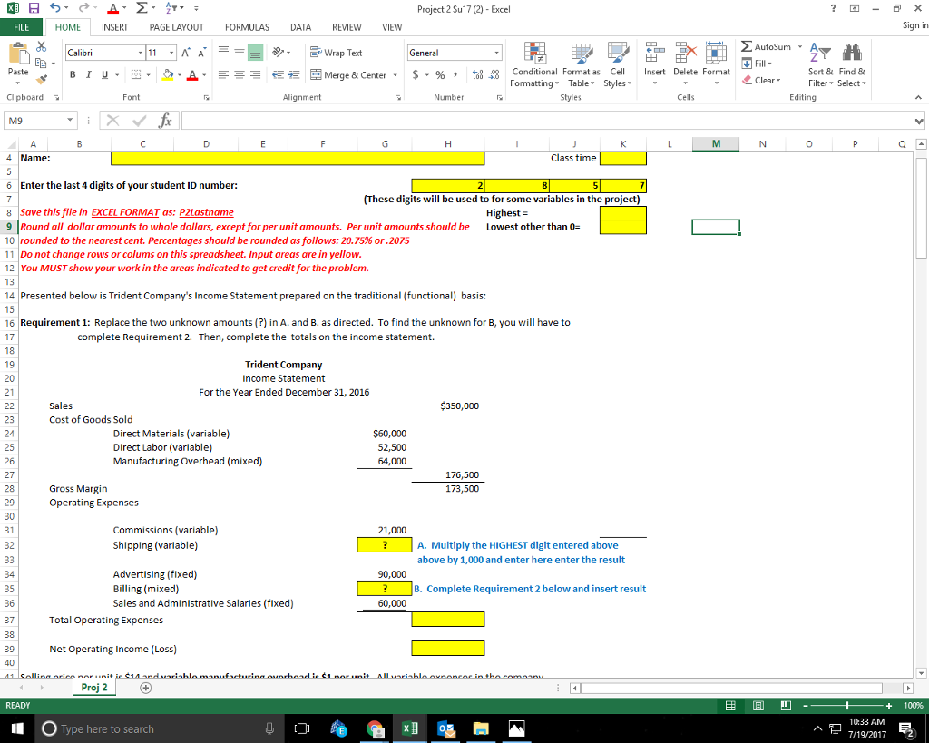 Solved Project 2 Su17 (2) - Excel FILE HOME INSERT PAGE | Chegg.com