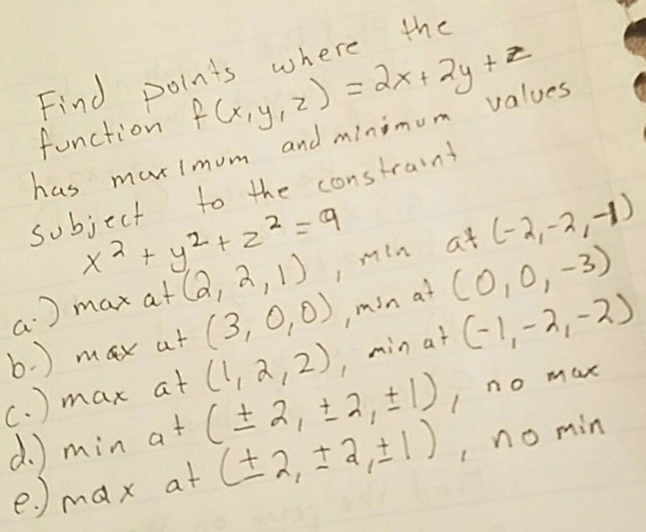 Solved Find Points Where The Function F X Y 2x 2y Z