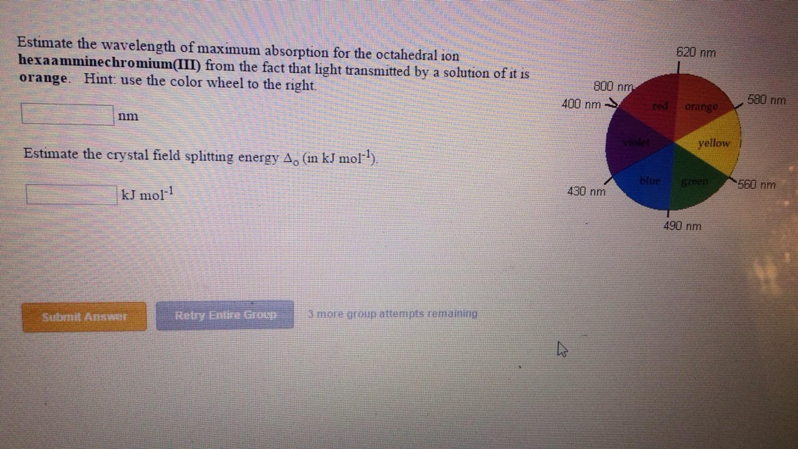 Solved Estimate the wavelength of maximum absorption for the | Chegg.com Solved Estimate the wavelength of maximum absorption for the | Chegg.com