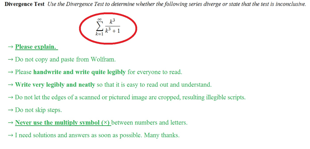 Solved Divergence Test Use the Divergence Test to determine | Chegg.com
