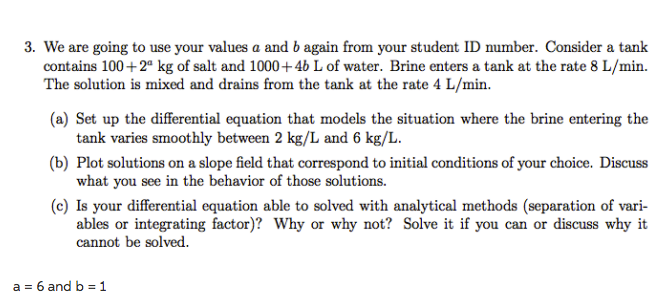 Solved We are going to use your values a and b again from | Chegg.com