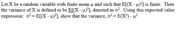 Solved Let X be a random variable with finite mean mu and | Chegg.com