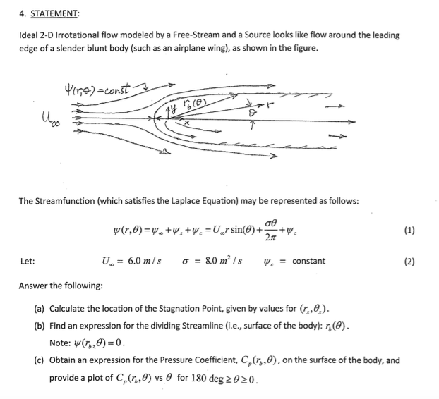Solved Ideal 2-D Irrotational flow modeled by a Free-Stream | Chegg.com