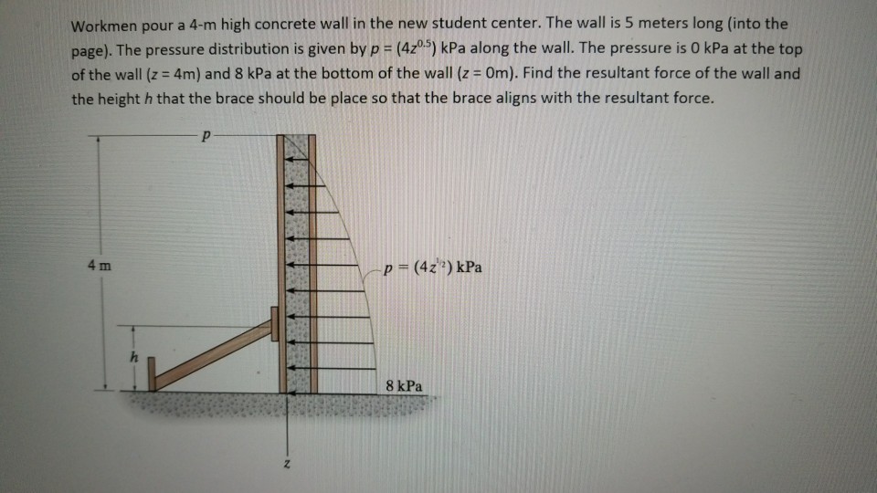 Solved Workmen pour a 4-m high concrete wall in the new | Chegg.com