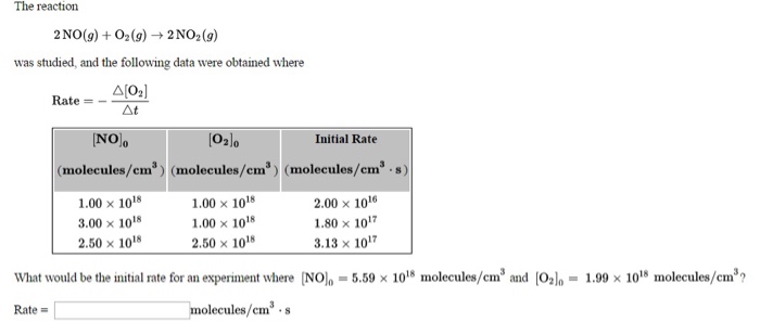 Solved The reaction 2NO(g) + O2(g) righarrow 2NO2(g) was | Chegg.com