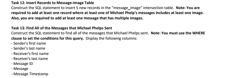 Solved Task 12: Insert Records to Message-Image Table | Chegg.com
