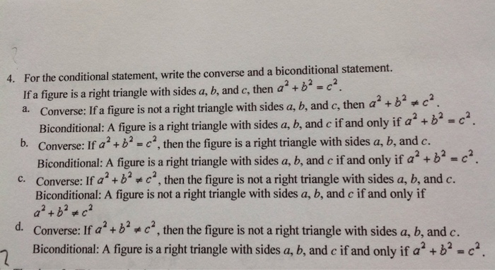 Solved For The Conditional Statement Write The Converse And 