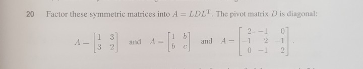 Solved Factor these symmetric matrices into A = LDLT, The | Chegg.com