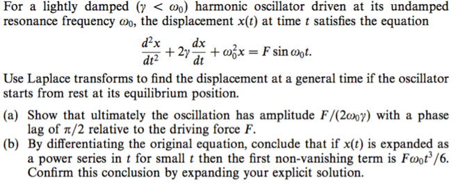 Solved For a lightly damped (γ