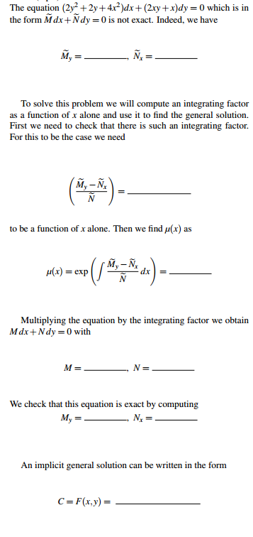 Solved The equation (2y2 + 2y + 4x2)dx + (2xy + x)dy = 0 | Chegg.com