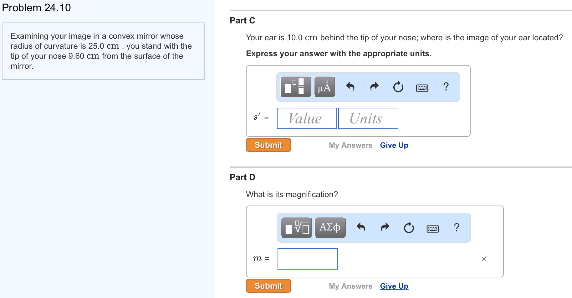 Solved Problem 24.10 Examining your image in a convex mirror | Chegg.com