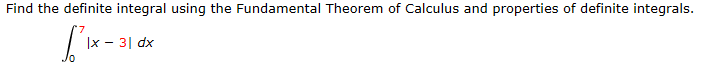 Solved Find the definite integral using Fundamental Theorem | Chegg.com