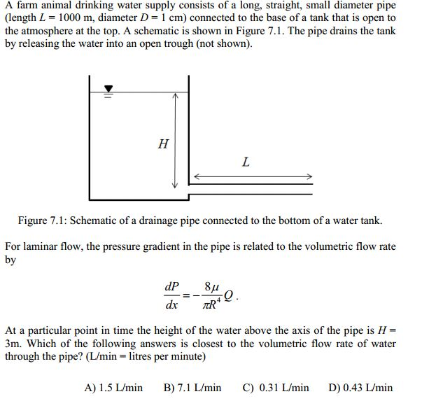 Solved A farm animal drinking water supply consists of a | Chegg.com