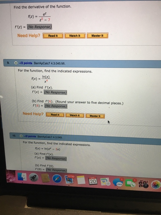 Solved Find the derivative of the function. F(z) = e^z/z^5 | Chegg.com Solved Find the derivative of the function. F(z) = e^z/z^5 | Chegg.com