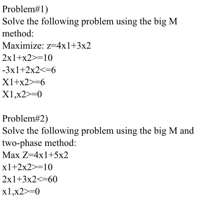 Solved Solve the following problem using the big M method: | Chegg.com
