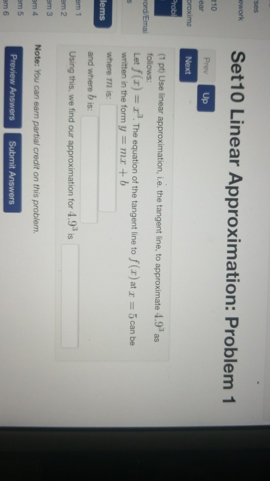 Solved Set10 Linear Approximation: Problem 1 ework t10 Up | Chegg.com