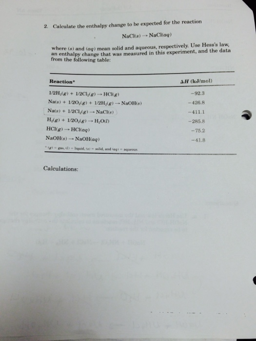Solved Calculate the enthalpy change to be expected for the | Chegg.com