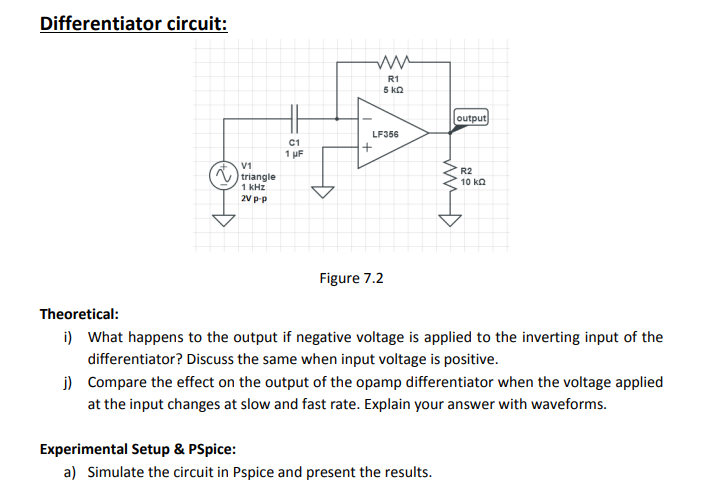 Solved Differentiator circuit: R1 output LF356 C1 V1 | Chegg.com