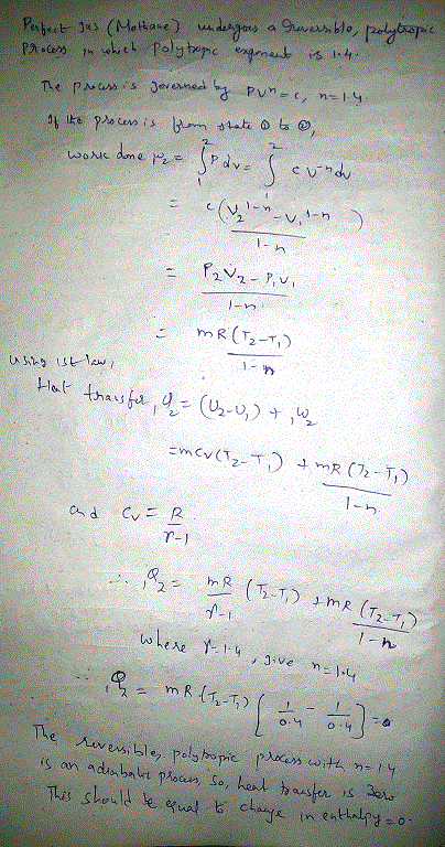 (Solved) - A perfect gas (methane) undergoes a reversible, polytropic ...