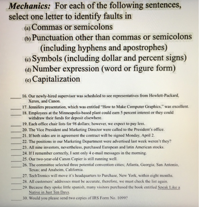 Mechanics: For each of the following sentences, | Chegg.com