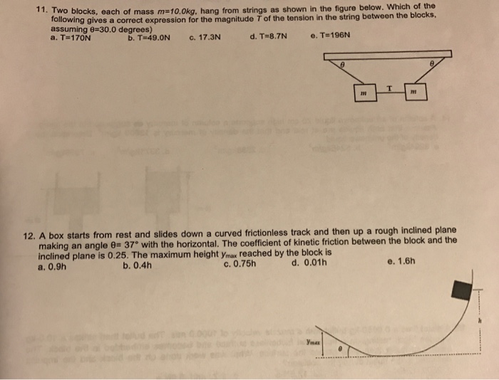 Solved Two blocks, each of mass m = 10.0kg. hang from | Chegg.com