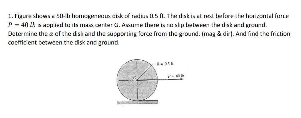 Solved 1. Figure shows a 50-lb homogeneous disk of radius | Chegg.com