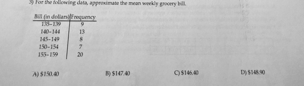 Solved For the following data, approximate the mean weekly | Chegg.com