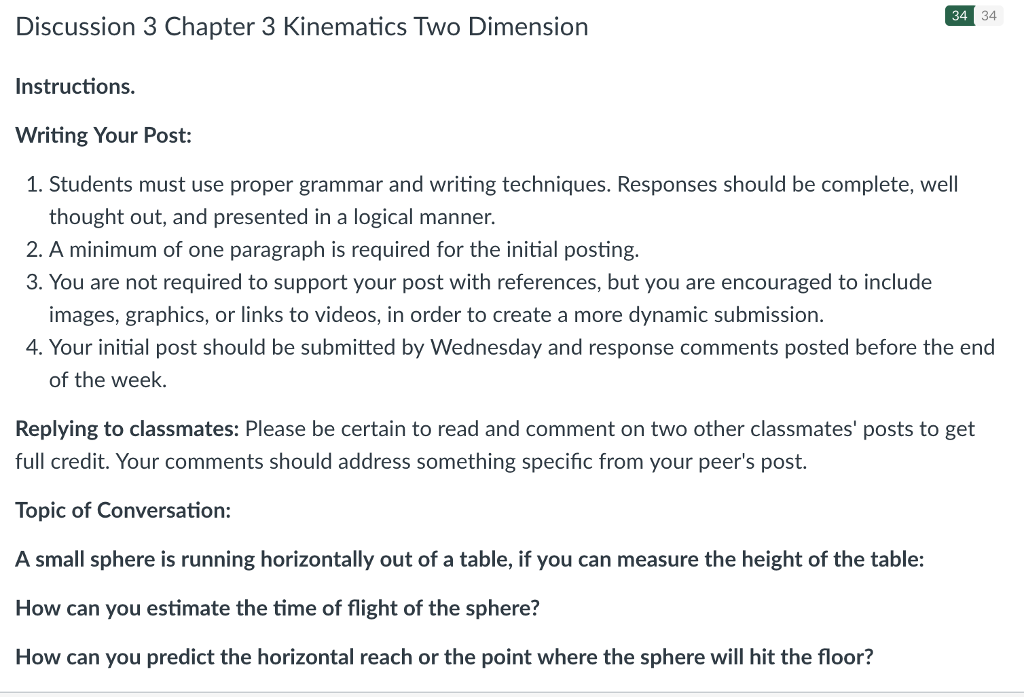 Solved 34 34 Discussion 3 Chapter 3 Kinematics Two Dimension | Chegg.com