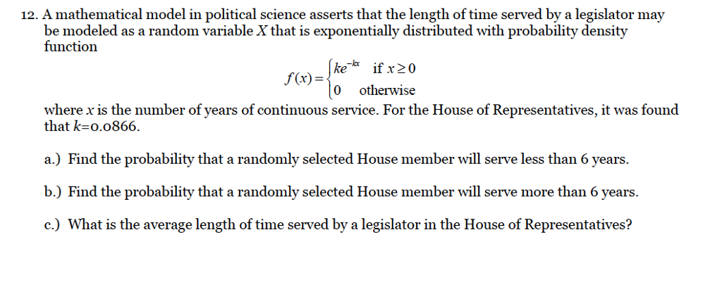 Solved A mathematical model in political science asserts | Chegg.com