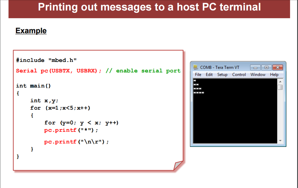 Solved Printing out messages to a host PC terminal Example | Chegg.com
