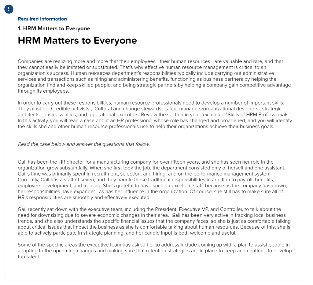 Solved Required information 1. HRM Matters to Everyone HRM | Chegg.com