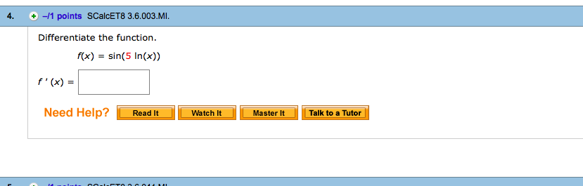 Solved 4· -11 points SCalcET8 3.6.003.MI Differentiate the | Chegg.com Solved 4· -11 points SCalcET8 3.6.003.MI Differentiate the | Chegg.com