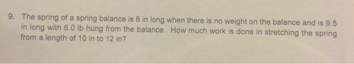 Solved The spring of a spring balance is 8 in long when | Chegg.com