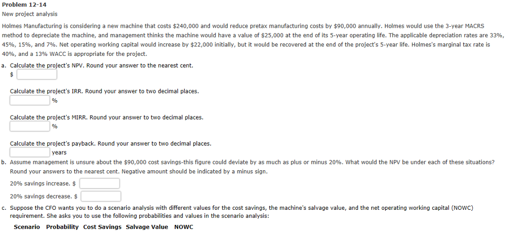 Solved New project analysis Holmes Manufacturing is | Chegg.com