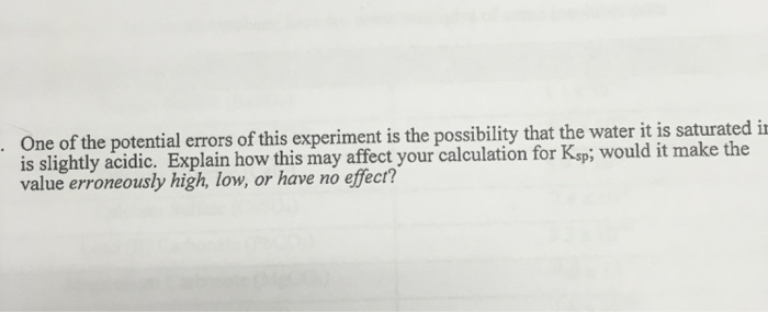 One of the potential errors of this experiment is the | Chegg.com