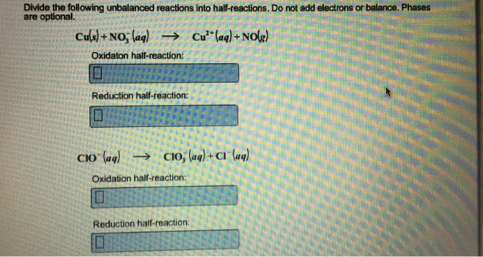 Solved Divide the following unbalanced reactions into | Chegg.com