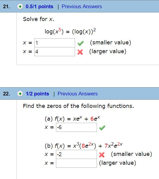 Solved Solve for x. log (x^5) = (log (x))^2 x = 1 (smaller | Chegg.com