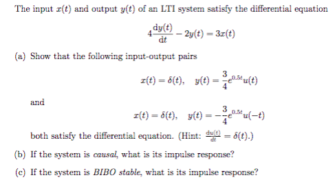 Solved The input x(t) and output y(t) of an LTI system | Chegg.com