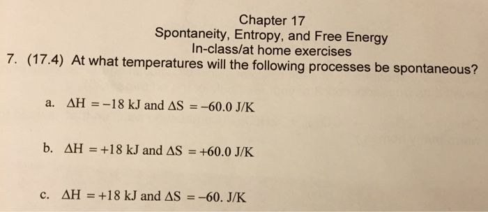 Solved At what temperatures will the following processes be | Chegg.com